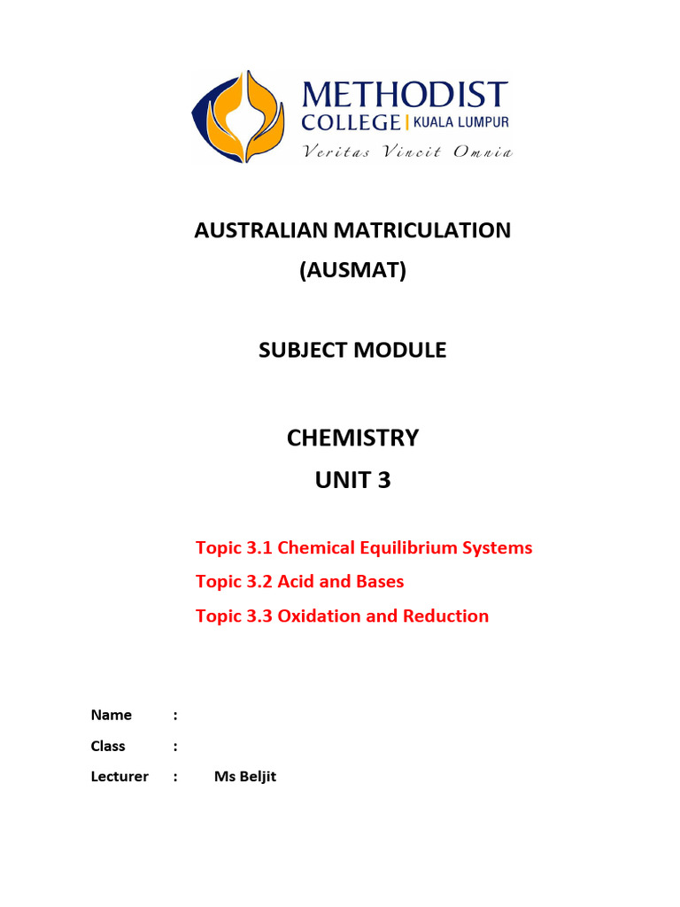 Chemistry Module Unit 3 2601 | PDF | Chemical Equilibrium | Chemical Reactions