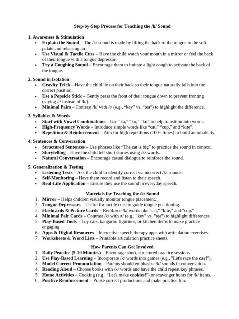 Step to Teaching k Sound | PDF | Word | Linguistics