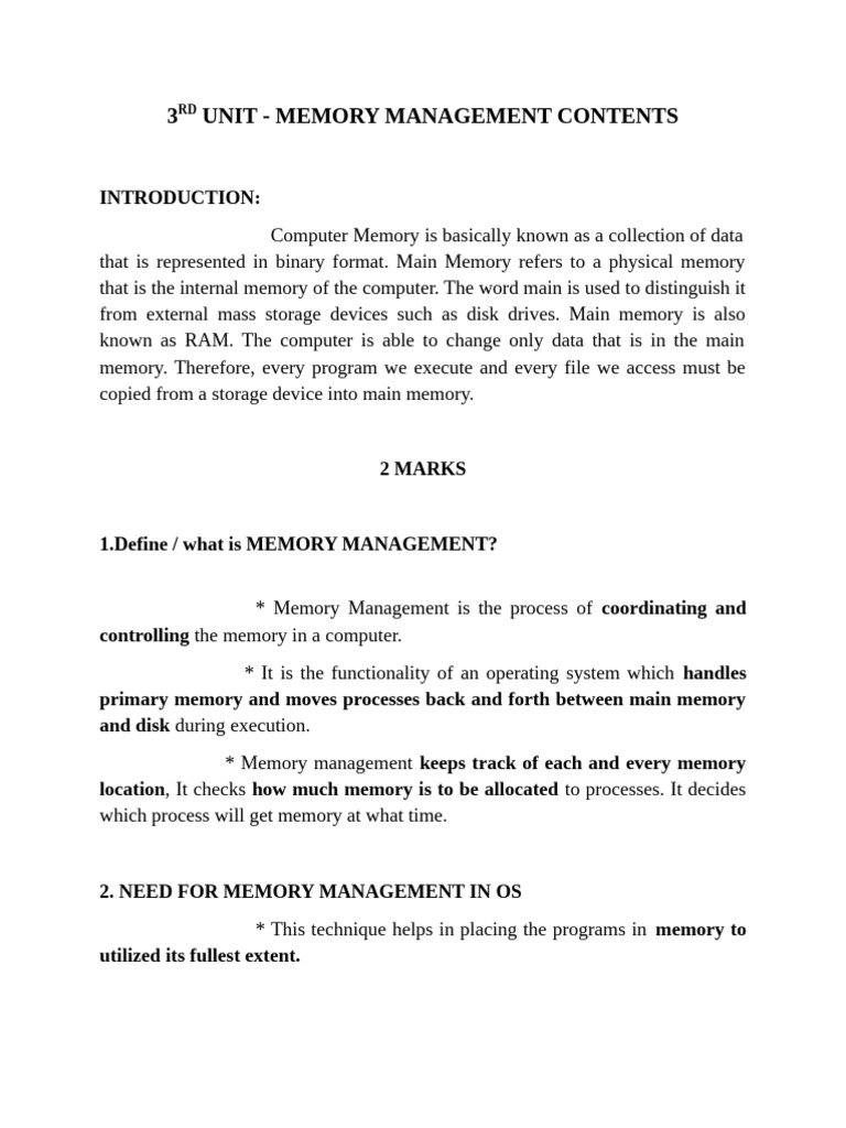 Memory Management in Operating Systems | PDF | Computer Data Storage ...
