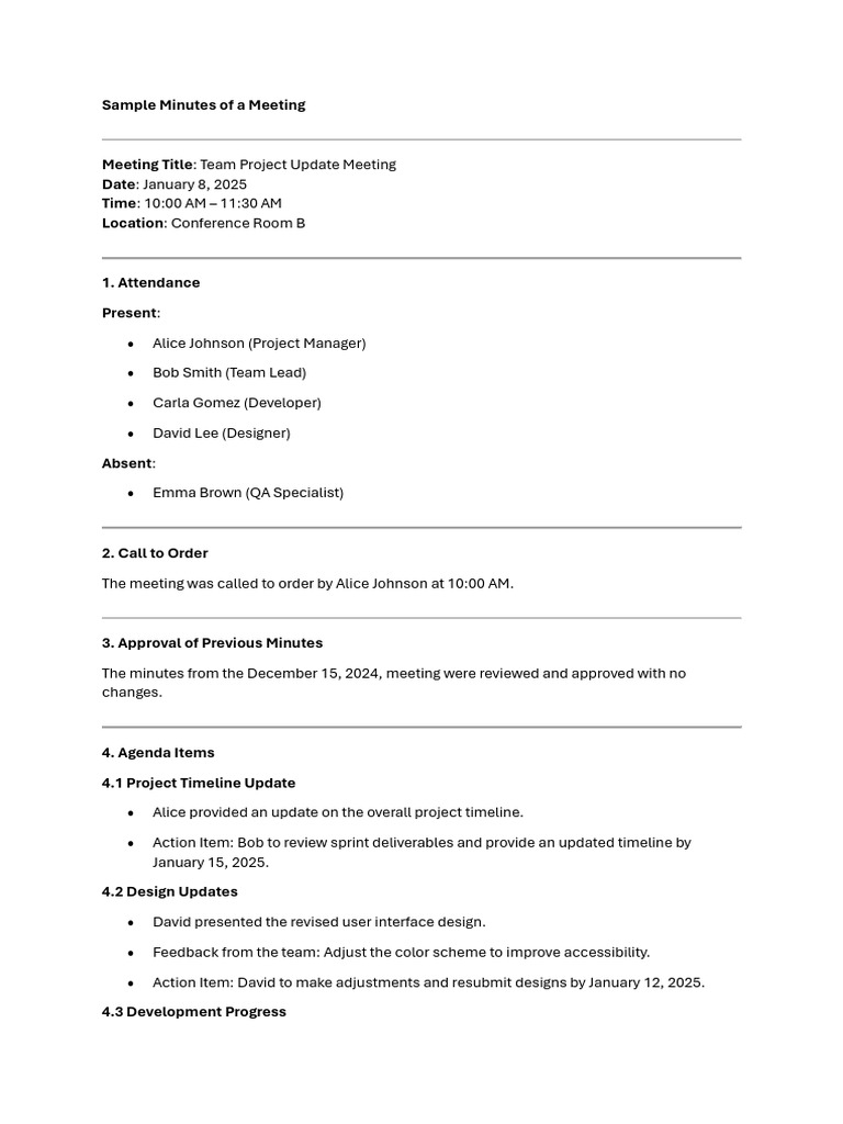 Team Project Update Meeting Minutes | PDF