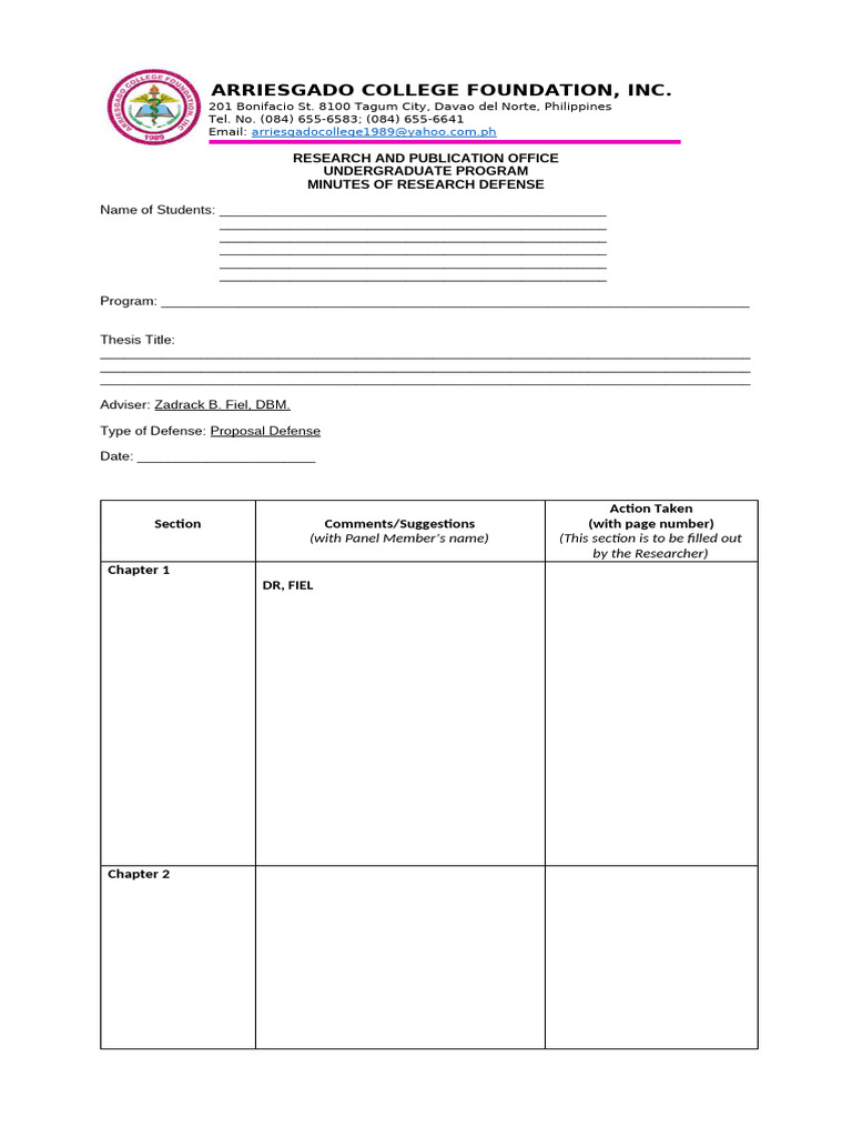 Research Defense Minutes Template | PDF