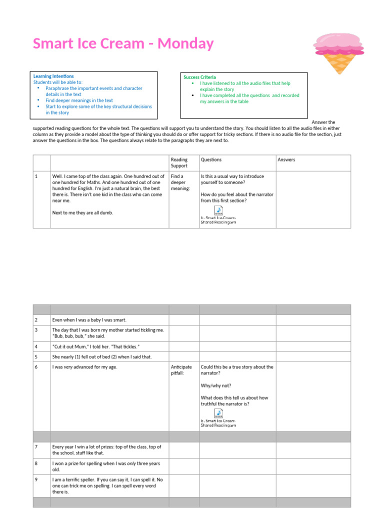 Week 7 Monday Smart Ice Cream | PDF