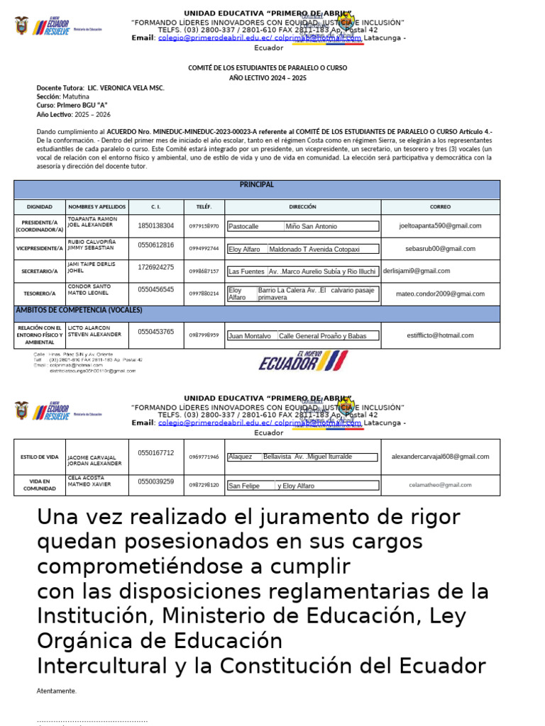 Comité Estudiantil Primero de Abril 2025 | PDF