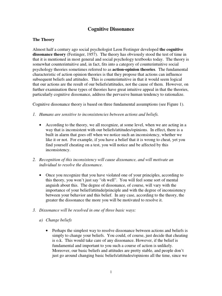 Cognitive Dissonance Theory | PDF | Attitude (Psychology) | Social Psychology