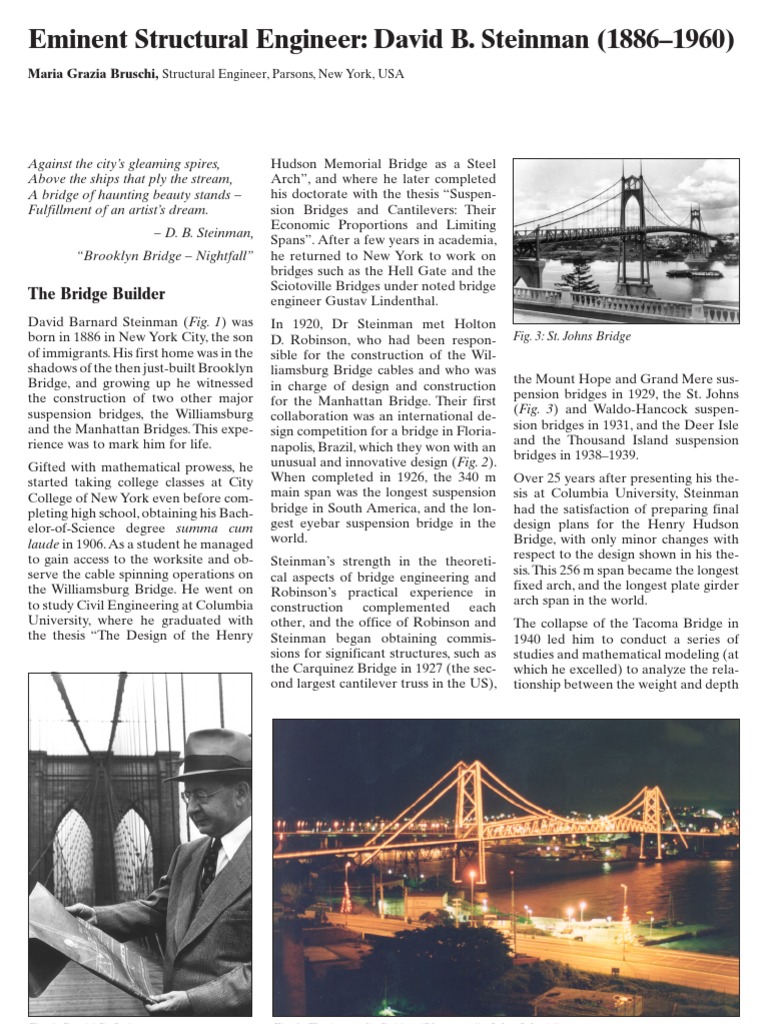 Eminent Structural Engineer: David B. Steinman (1886-1960) : The Bridge Builder | PDF | Bridge ...