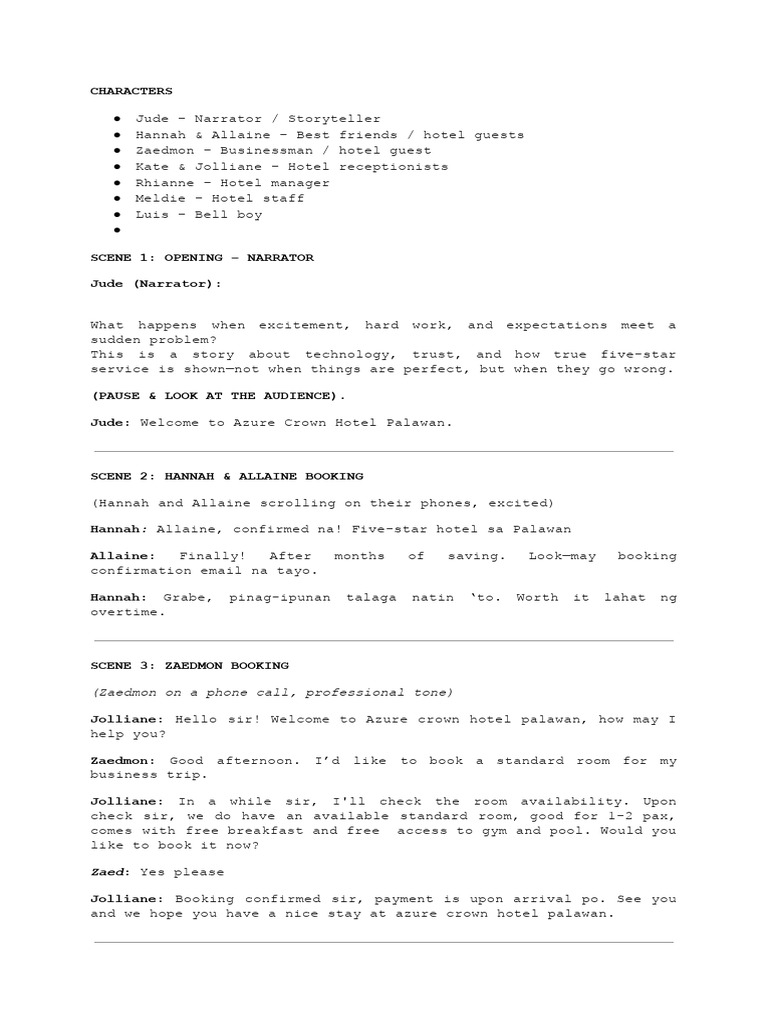 Script Role Play (FINAL) | PDF | Hospitality Industry
