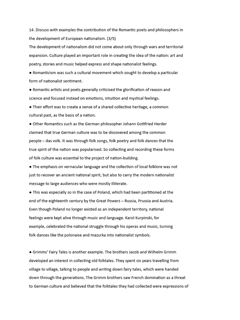 Hw- The Rise of Nationalism in Europe | PDF | Romanticism | Nationalism