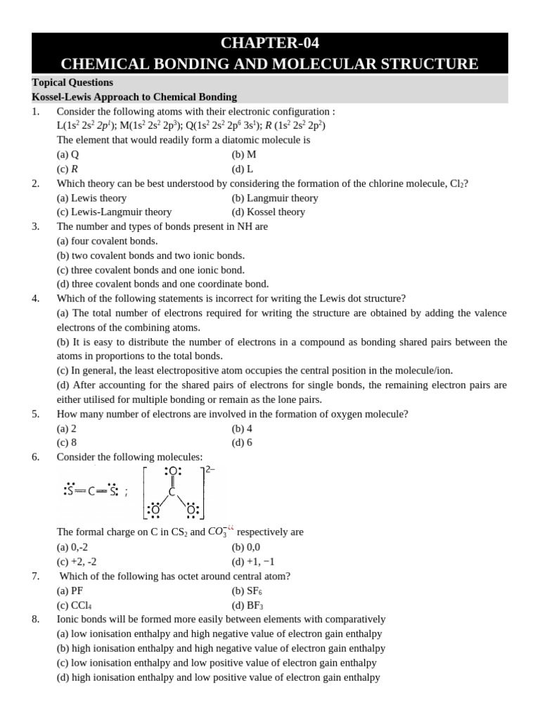 Chapter 4 Chemical Bonding and Molecular Structure | PDF | Chemical ...