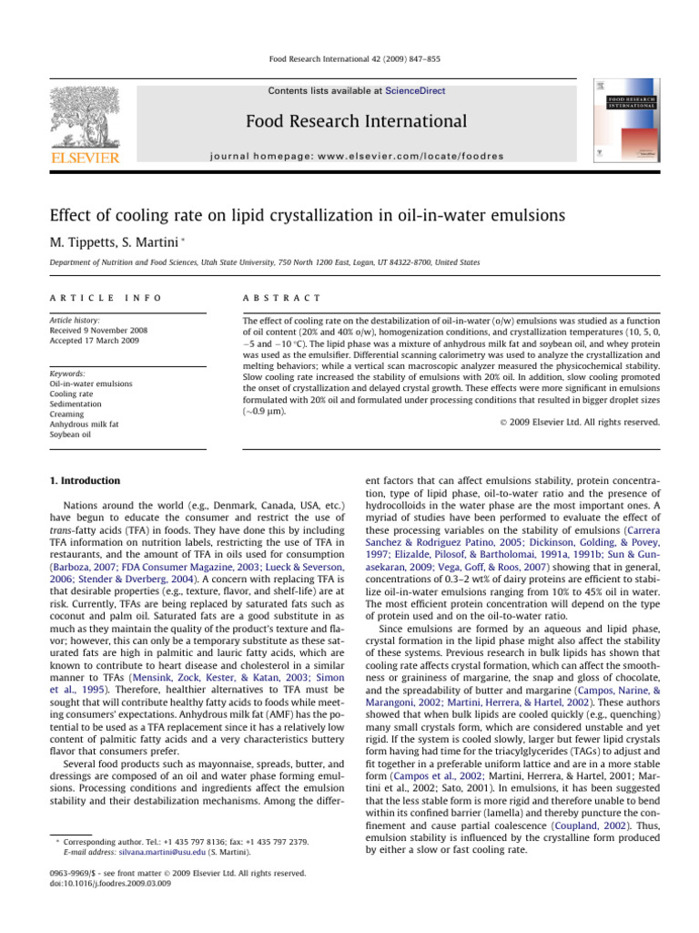 Effect of Cooling Rate on Lipid Crystallization in Oil-In-water ...