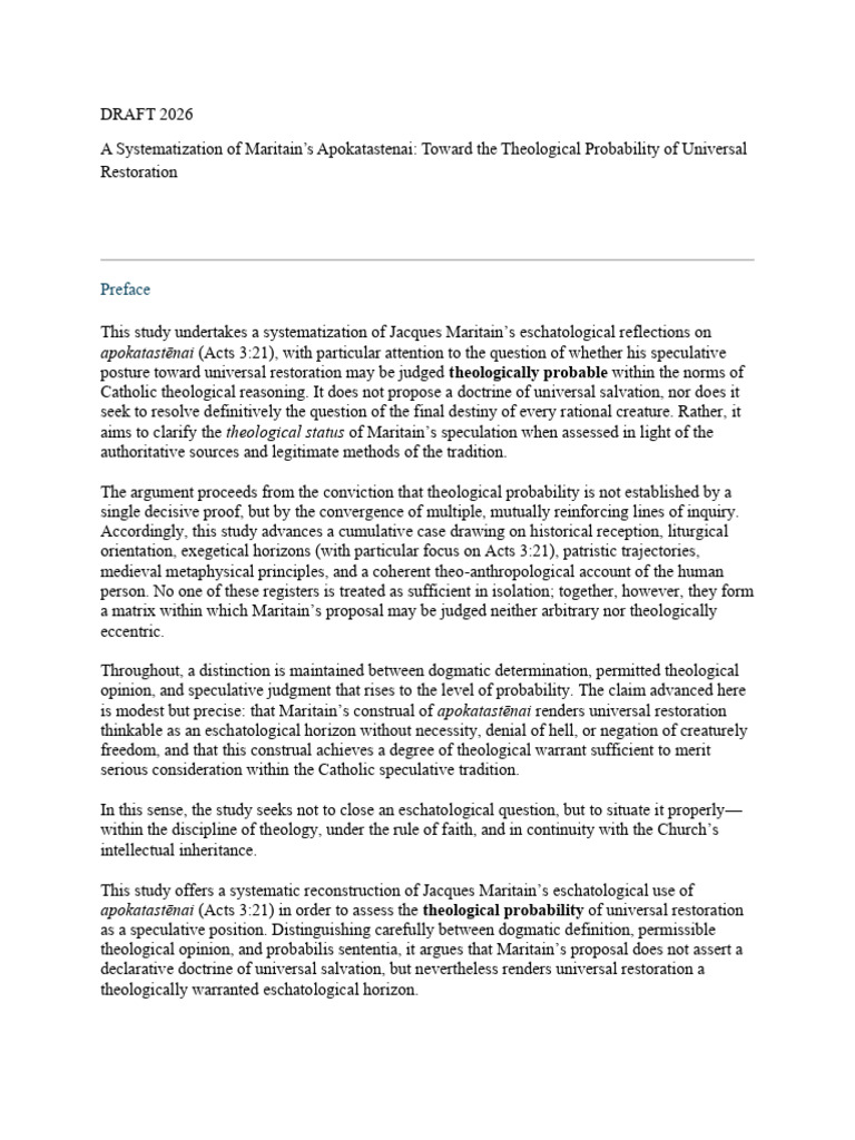 Systematization of Maritain’s Apokatastenai | PDF | Metaphysics | Theology