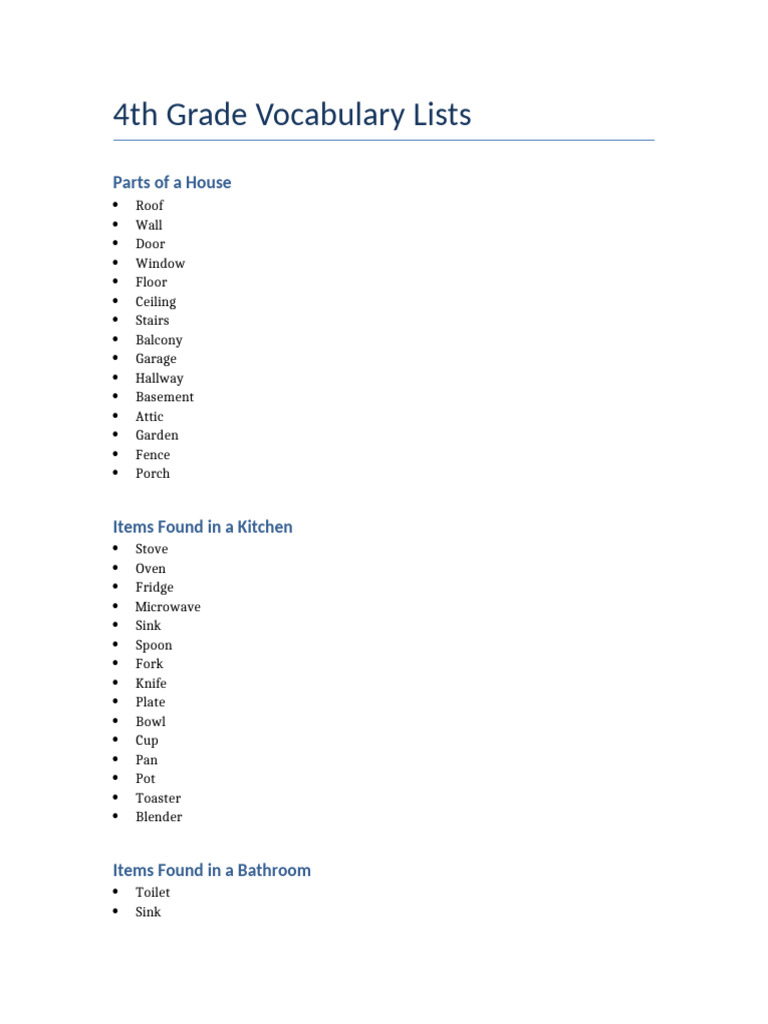 4th Grade Vocabulary Word Lists | PDF