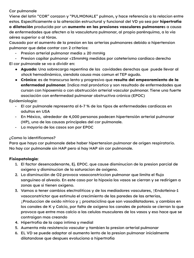 Cor Pulmonale: Causas, Diagnóstico y Tratamiento | PDF | Enfermedades y ...