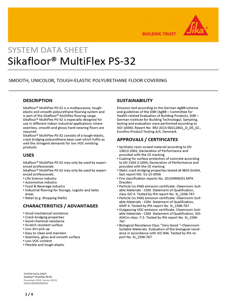 Sikafloor MultiFlex PS-32 Data Sheet | PDF | Humidity | Volatile ...