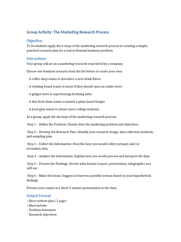 Marketing Research Process Group Activity | PDF
