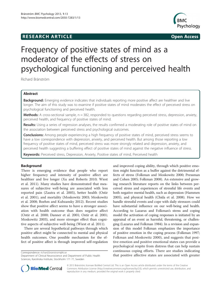(Bränström, 2013). Frequency of positive states of mind as a moderator ...