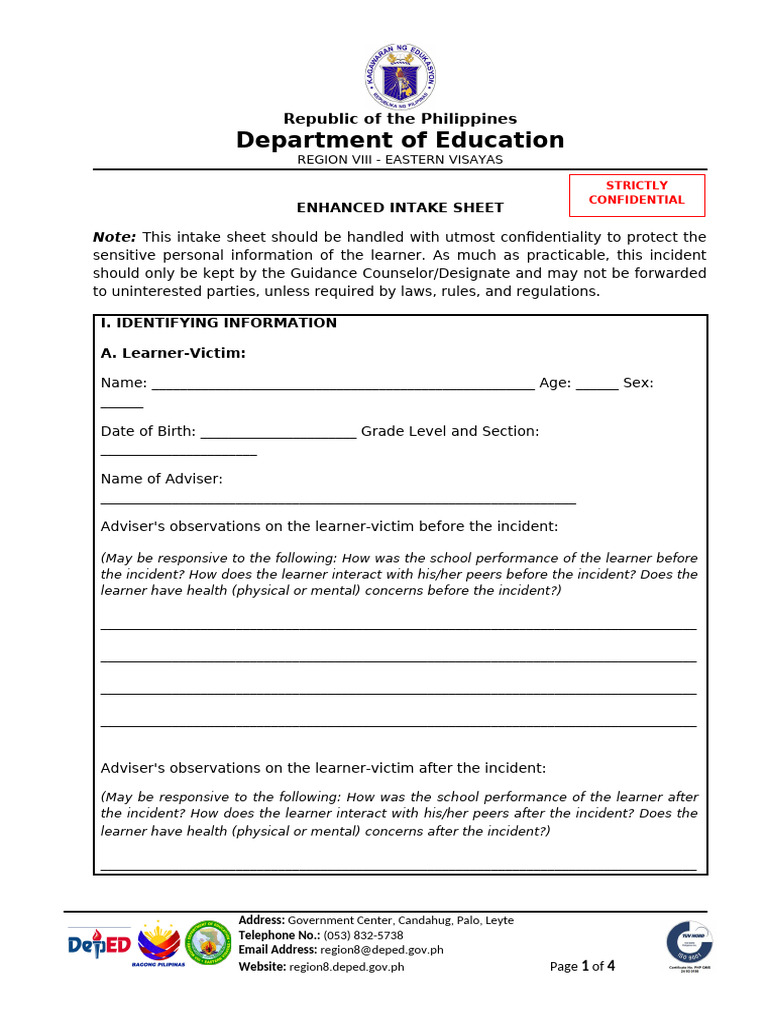 Confidential Student Incident Intake Form | PDF