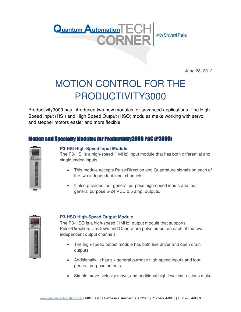 TechCorner 25 - Motion Control With The Productivity3000 | PDF ...
