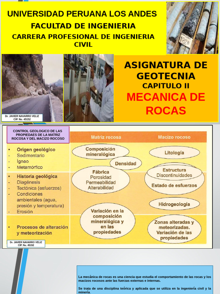Clase II Mecanica de Rocas Geotecnia - Parte 1 (1) | PDF | Roca (geología) | Estrés (Mecánica)