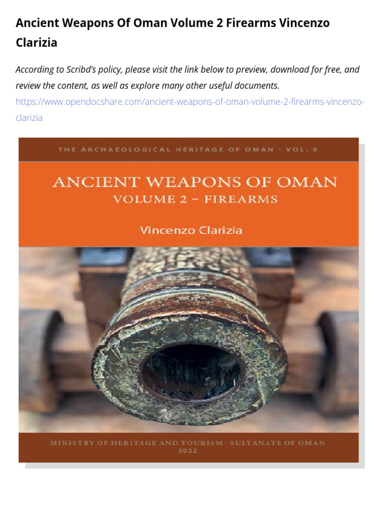 Ancient Weapons Of Oman Volume 2 Firearms Vincenzo Clarizia | PDF | Gun ...