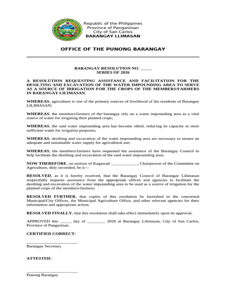 Desilting Request for Lilimasan Irrigation | PDF