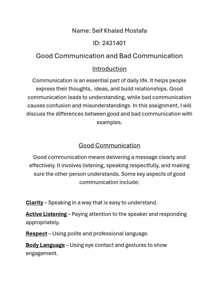 Good and Bad Communication Assignment | PDF