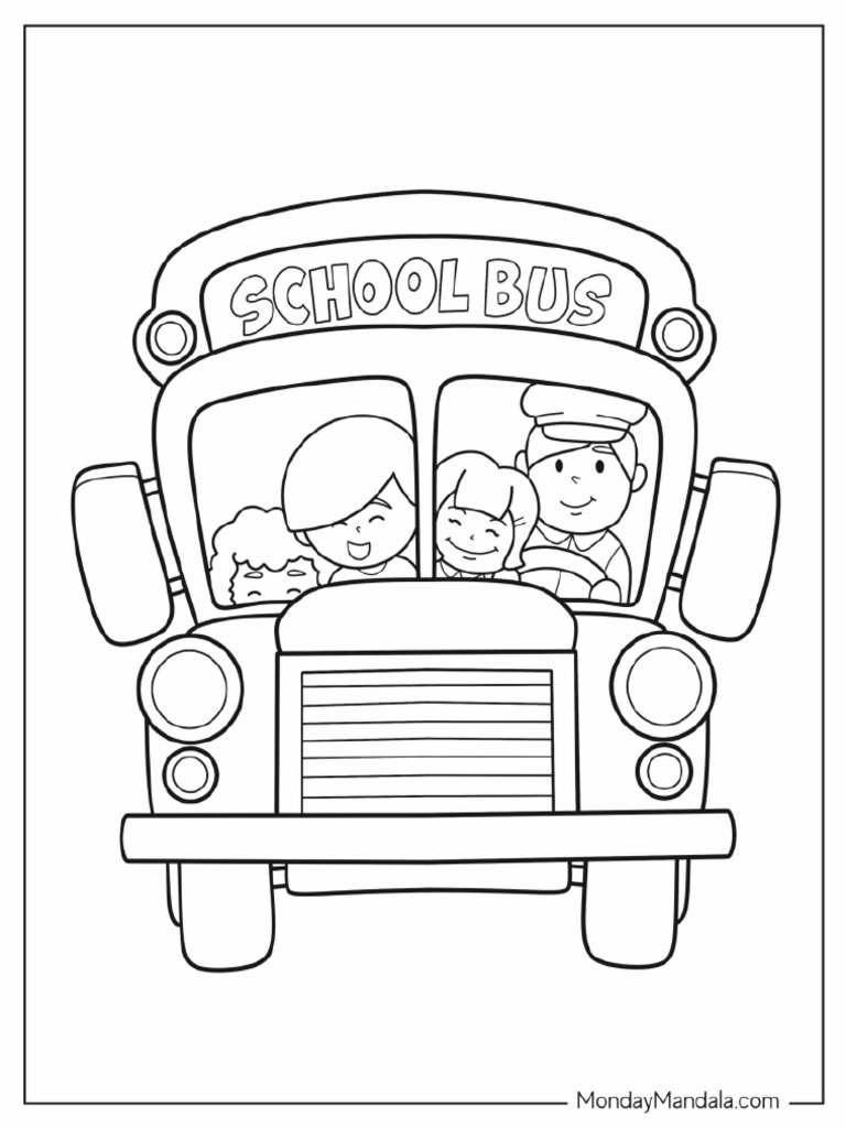 Easy School Bus Coloring Page for Kids | PDF