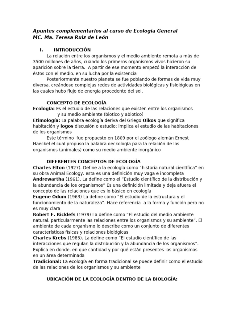 Apuntes Complementarios Al Curso de EcologÃ a General | PDF ...