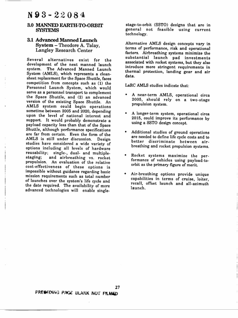 Advanced Manned Launch System | PDF | Reusable Launch System | Rocket