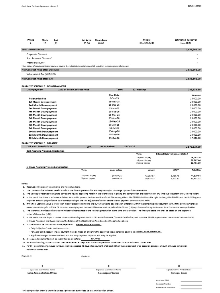 Batulao Calista Mid - Bank | PDF | Down Payment | Loans