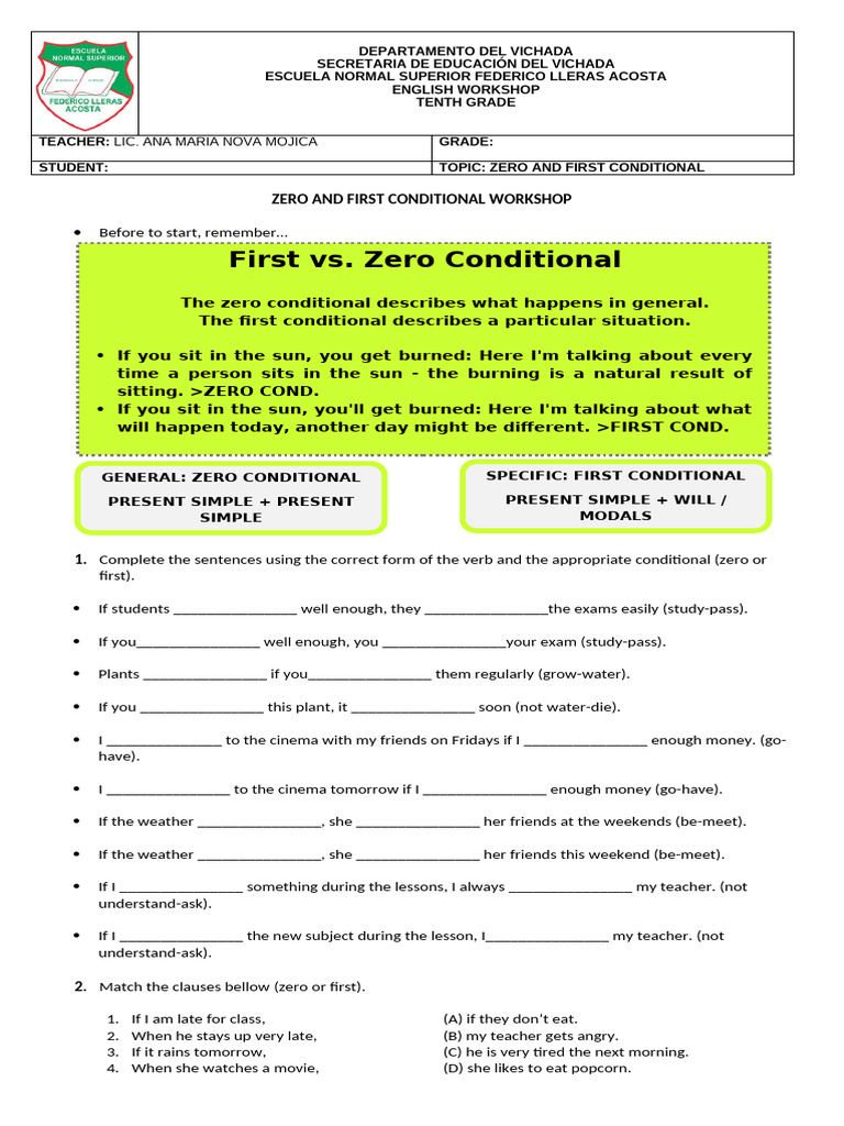 Zero and First Conditional Workshop | PDF | Natural Environment