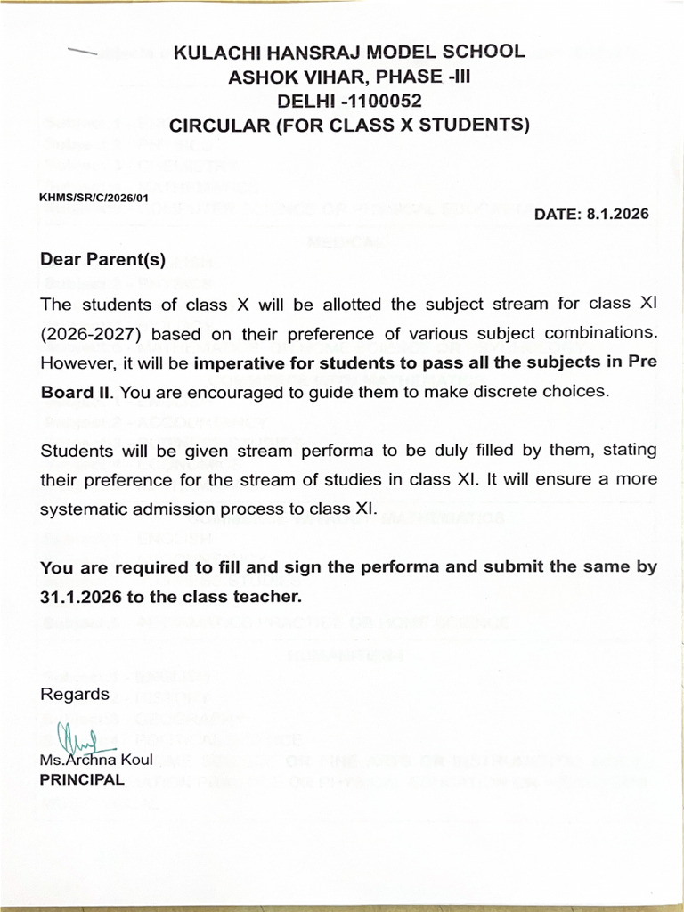 Class XI Stream Allocation | PDF