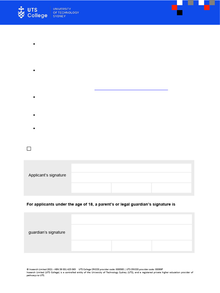 UTS College Applicant Declaration_10 May 2021 (1) - Copy | PDF