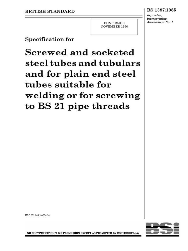 BS 1387:1985 Steel Tubes Standard | PDF | Pipe (Fluid Conveyance) | Screw
