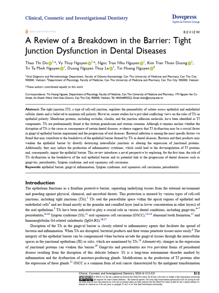 A Review of a Breakdown in the Barrier Tight Junction Dysfunction in ...