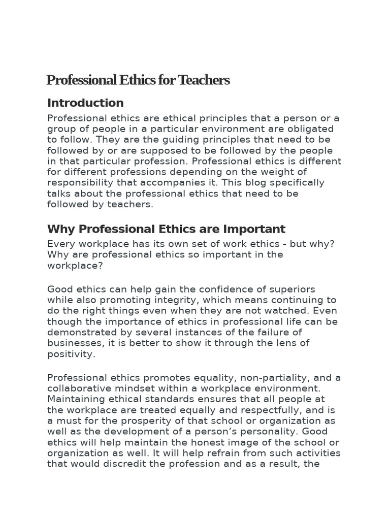 Essential Teacher Professional Ethics | PDF | Teachers | Professional ...
