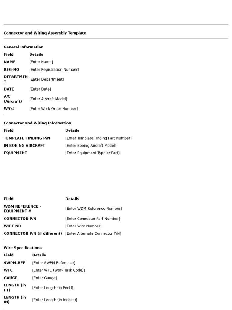 Connector and Wiring Assembly Template Gech for Sample | PDF ...