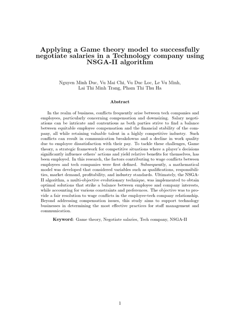 Applying Game theory to successfully negotiate salaries using NSGA-II ...