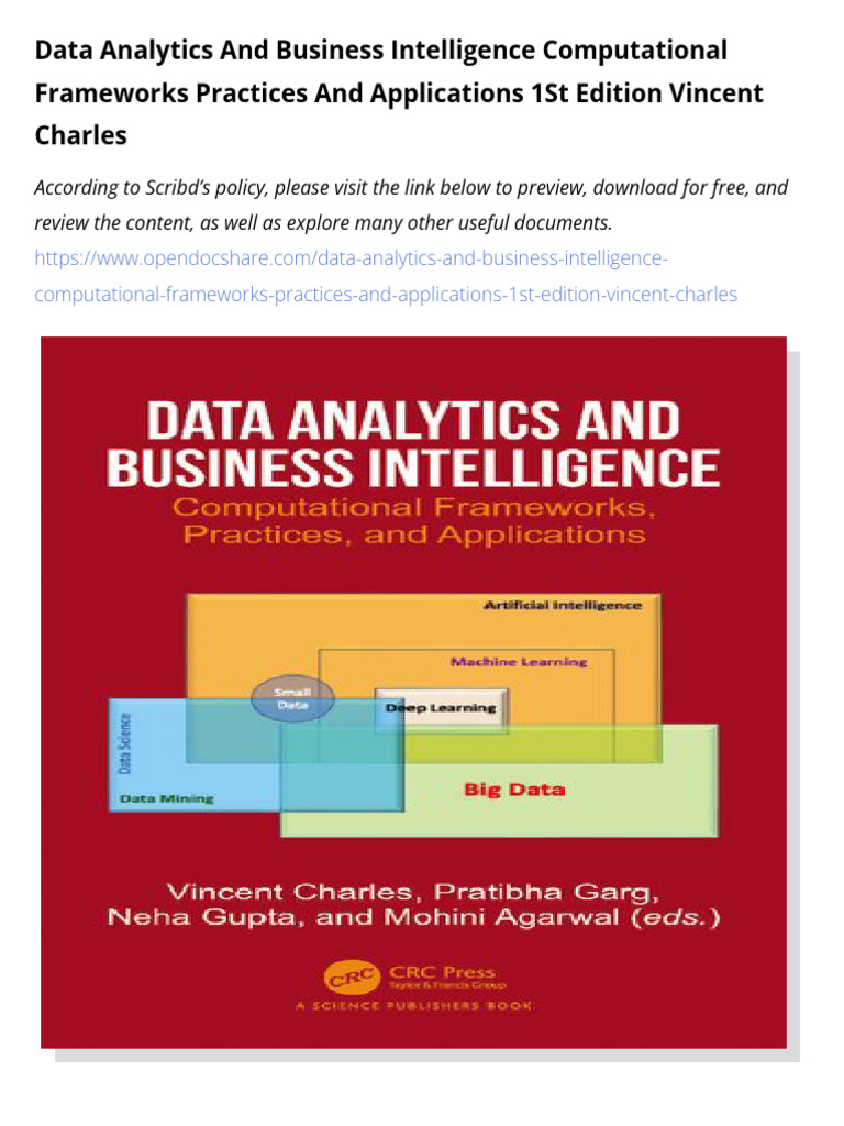 Data Analytics And Business Intelligence Computational Frameworks Practices And Applications 1st ...