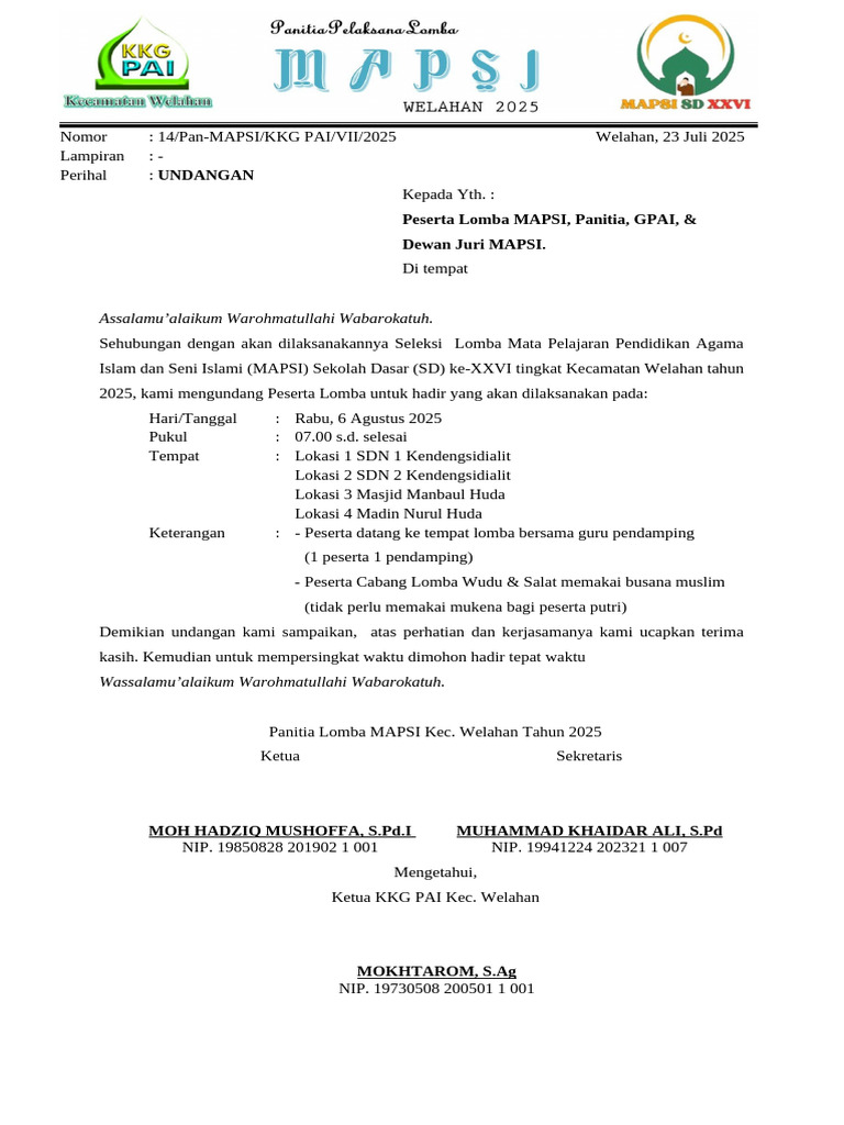 Undangan Lomba MAPSI 2025 Welahan | PDF