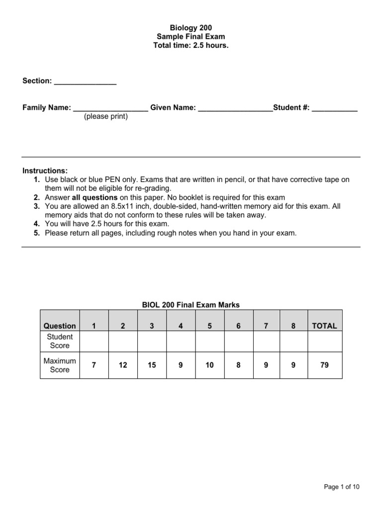 Biology 200 Final Exam Sample Questions | PDF | Actin | Cell Cycle