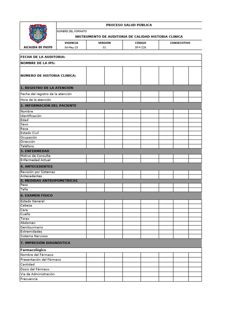 Sp f 226 Instrumento Auditoria Calidad Hc v1 | PDF