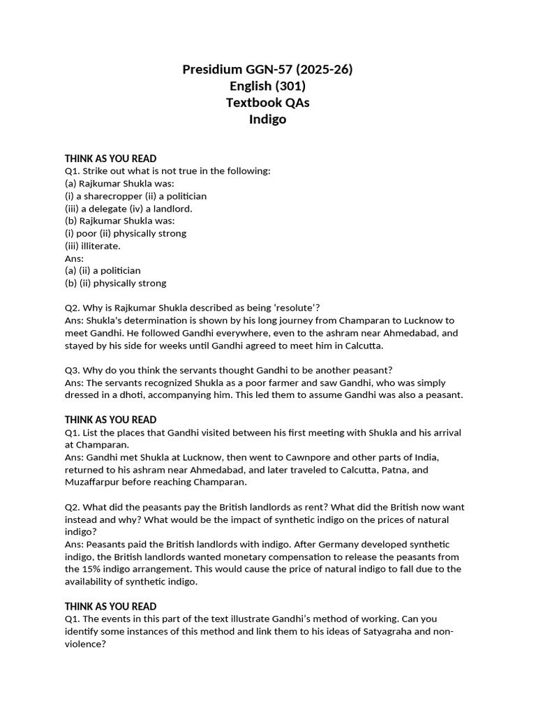 INDIGO TEXTUAL QA | PDF | Mahatma Gandhi