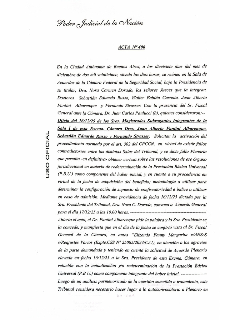 Acta Acuerdo General 406 Cfss- Pbu Confiscatoriedad | PDF