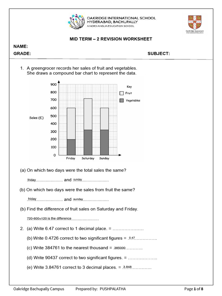 Mid Term 2 Revision Worksheet for Grade Students | PDF | Elementary ...
