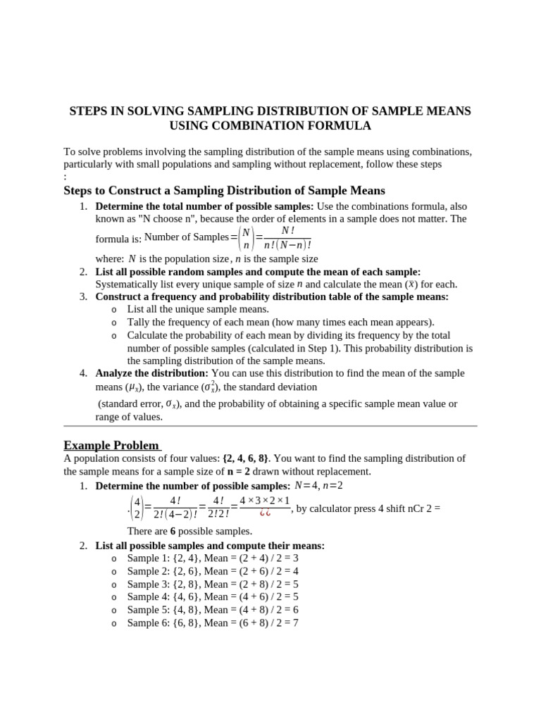 STEPS IN SOLVING SAMPLING DISTRIBUTION OF SAMPLE MEANS USING ...