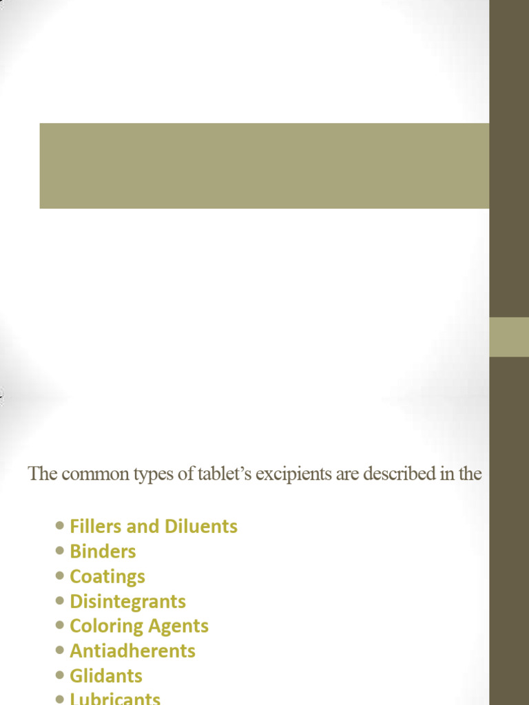 Tablet Excipients | PDF | Tablet (Pharmacy) | Materials