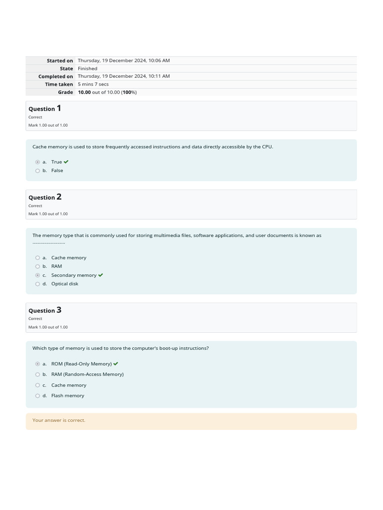 Memory Types and Characteristics Quiz | PDF | Computer Data Storage ...