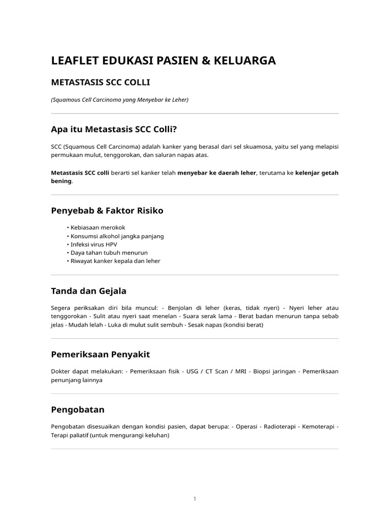 Edukasi Metastasis SCC Colli untuk Pasien | PDF