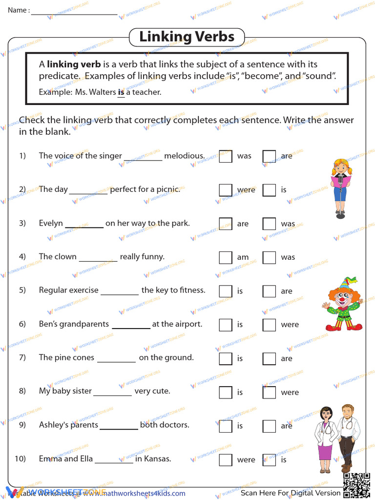 Linking Verbs Worksheet and Answers | PDF