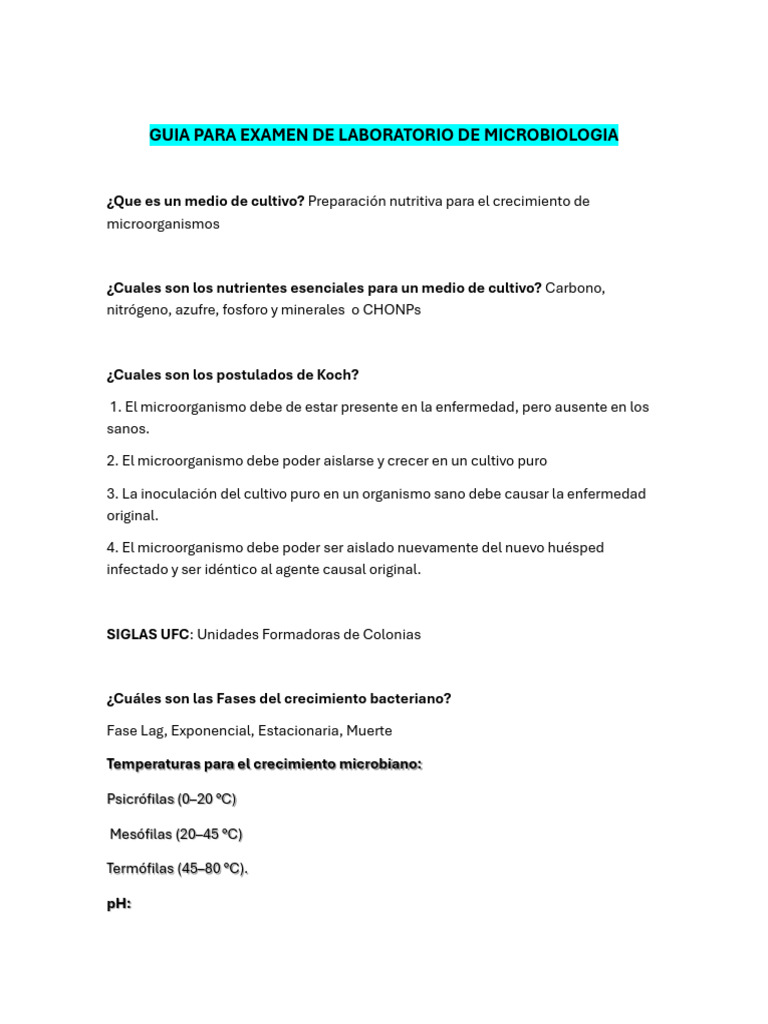Temario Preguntas Micro Lab (1) | PDF | Microorganismo | Microbiología